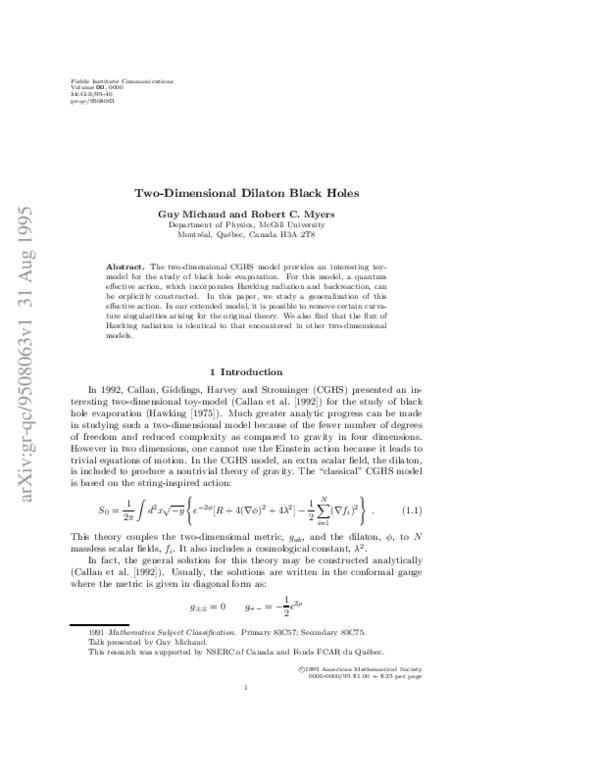(PDF) Two-Dimensional Dilaton Black Holes
