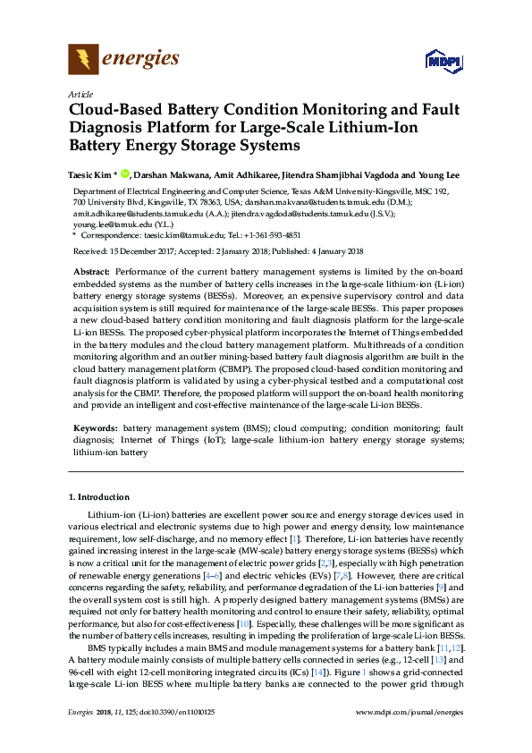 (PDF) Cloud Battery Monitoring for Large Li-ion Systems