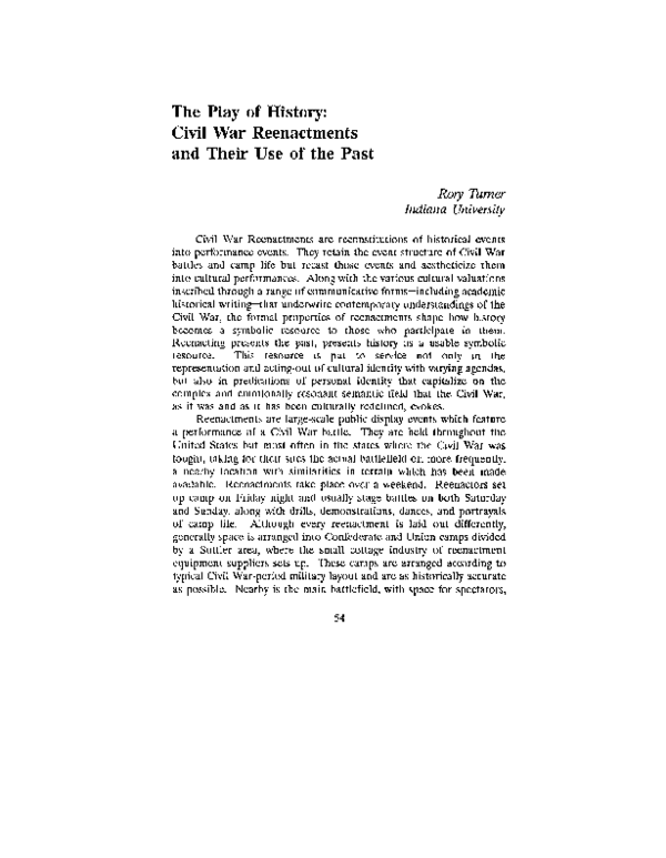 (PDF) The Play of History: Civil War Reenactments and Their Use of the Past