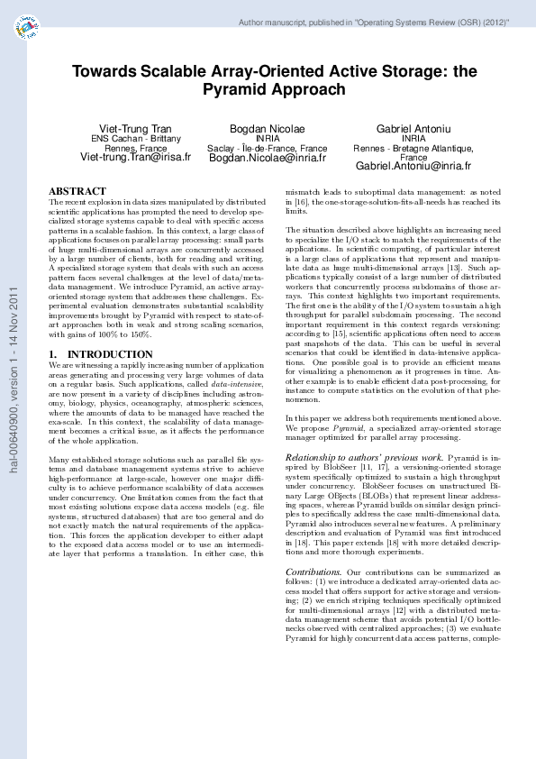 (PDF) Towards Scalable Array-Oriented Active Storage: the Pyramid Approach
