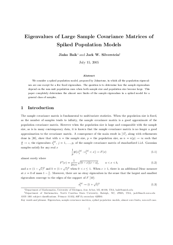 Pdf Limits Of Sample Eigenvalues In Spiked Models