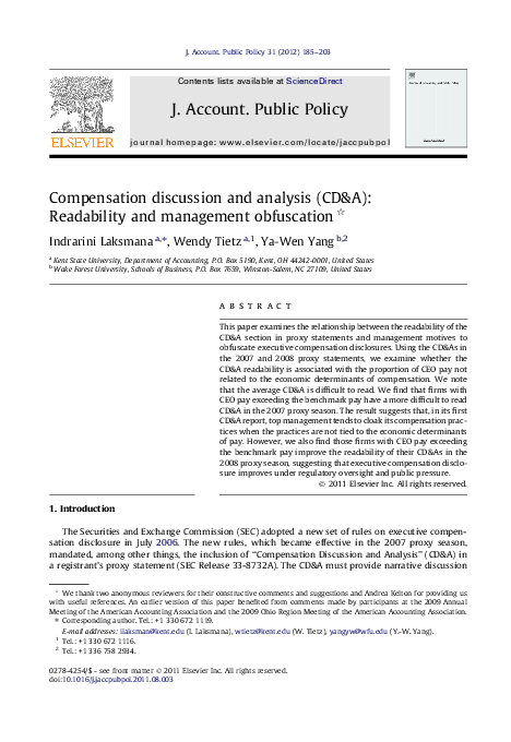 (PDF) Compensation discussion and analysis (CD&A): Readability and ...