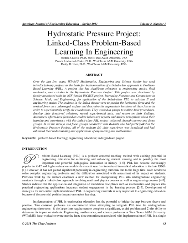 (PDF) Hydrostatic Pressure Project: Linked-Class Problem-Based Learning ...