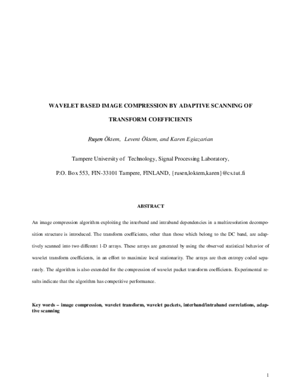 (PDF) Wavelet-based image compression by adaptive scanning of transform coefficients