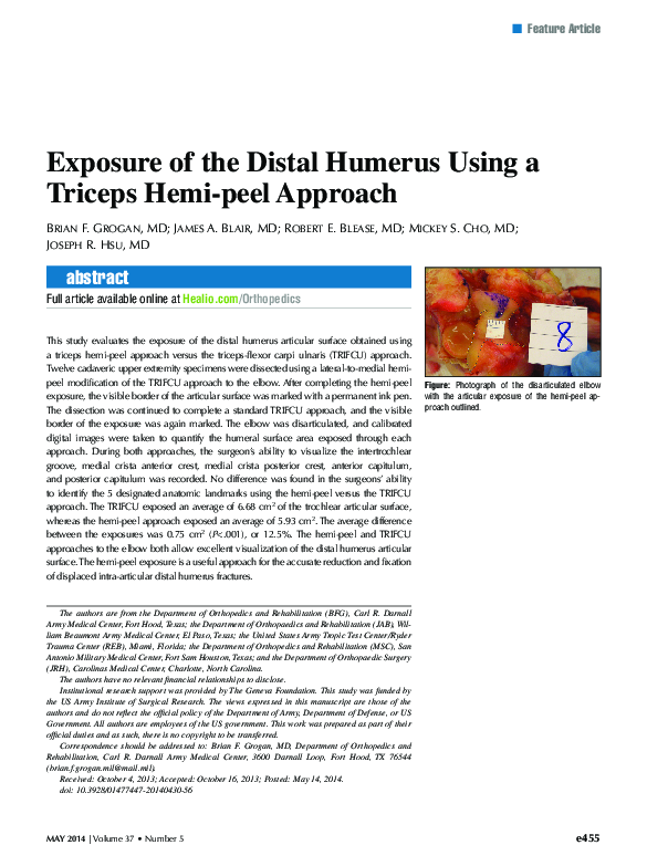 (PDF) Exposure of the Distal Humerus Using a Triceps Hemi-peel Approach