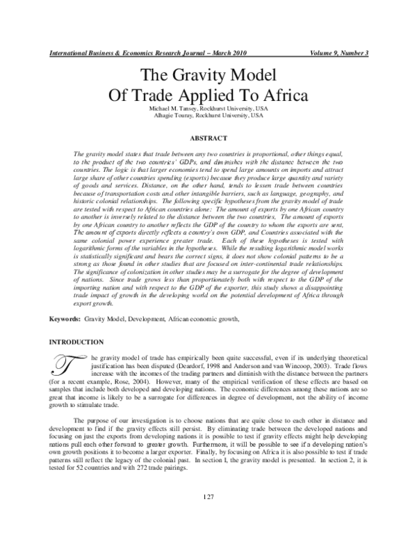 (PDF) The Gravity Model Of Trade Applied To Africa