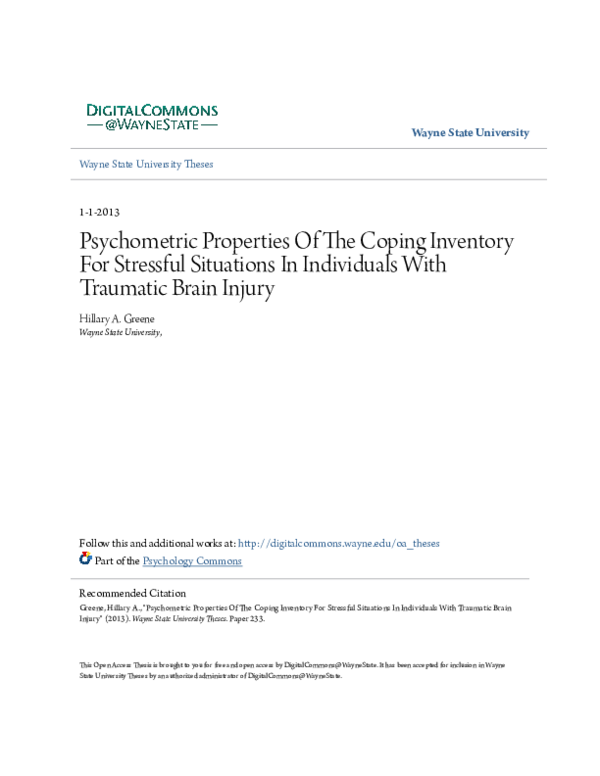 (PDF) Psychometric Properties Of The Coping Inventory For Stressful ...