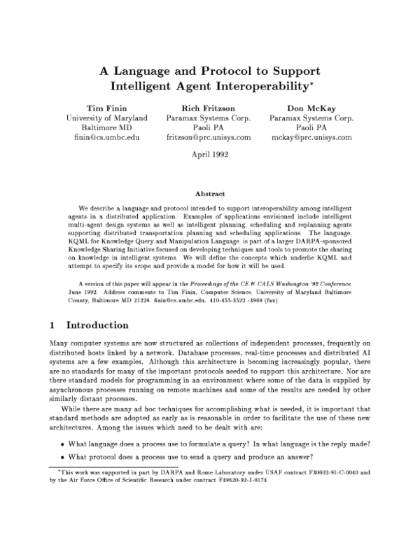 (PDF) A language and protocol to support intelligent agent interoperability