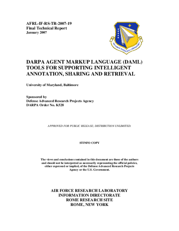 (PDF) DARPA Agent Markup Language (DAML) Tools for Supporting Intelligent Annotation, Sharing ...