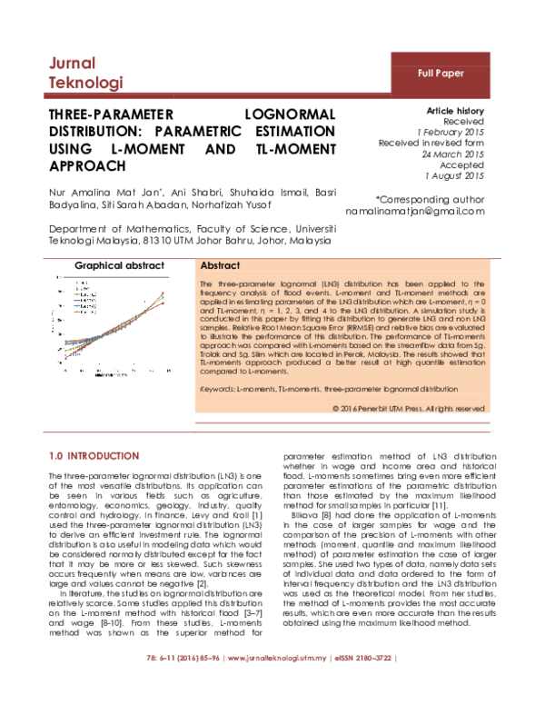 Pdf Three Parameter Lognormal Distribution Parametric Estimation