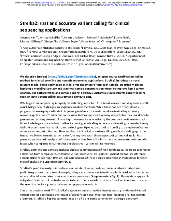 (PDF) Strelka2: Fast and accurate variant calling for clinical ...