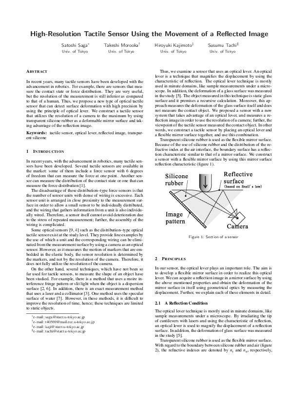 (PDF) High-Resolution Tactile Sensor Using the Movement of a Reflected ...