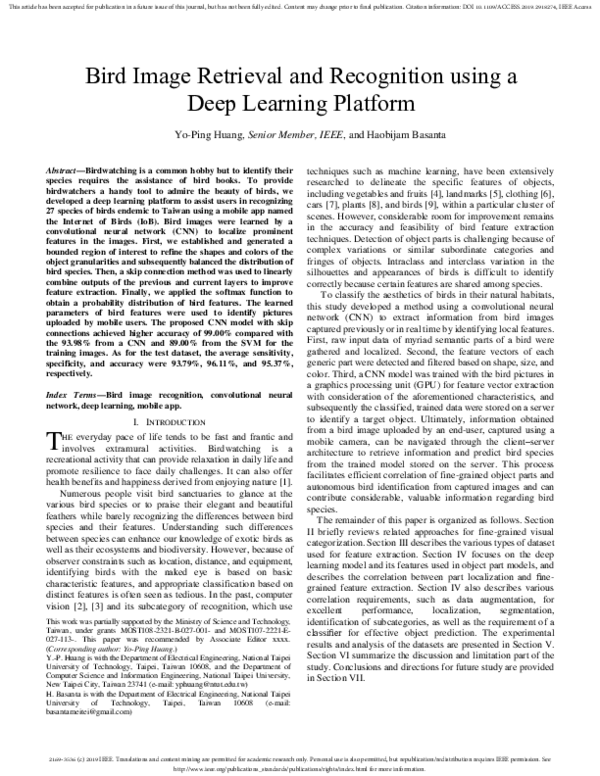 (PDF) Bird Image Retrieval and Recognition using a Deep Learning Platform