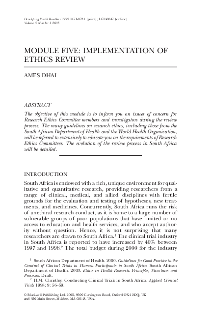 (PDF) Module Five: Implementation of Ethics Review