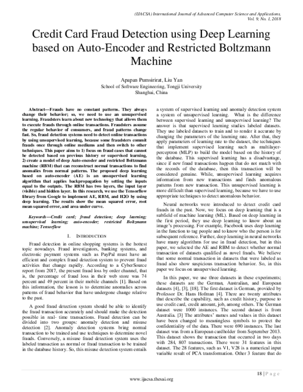 (PDF) Credit Card Fraud Detection using Deep Learning based on Auto-Encoder and Restricted ...
