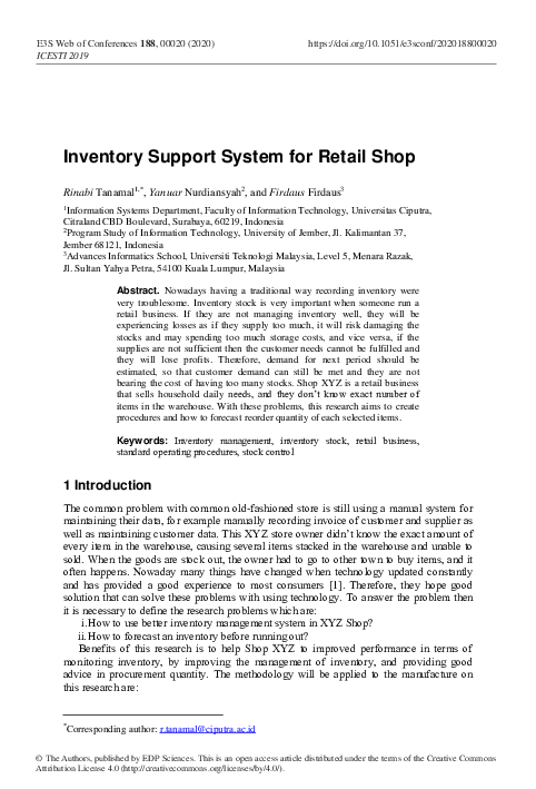 (PDF) Inventory Support System for Retail Shop