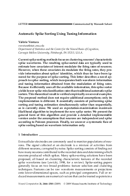 (PDF) Automatic Spike Sorting Using Tuning Information