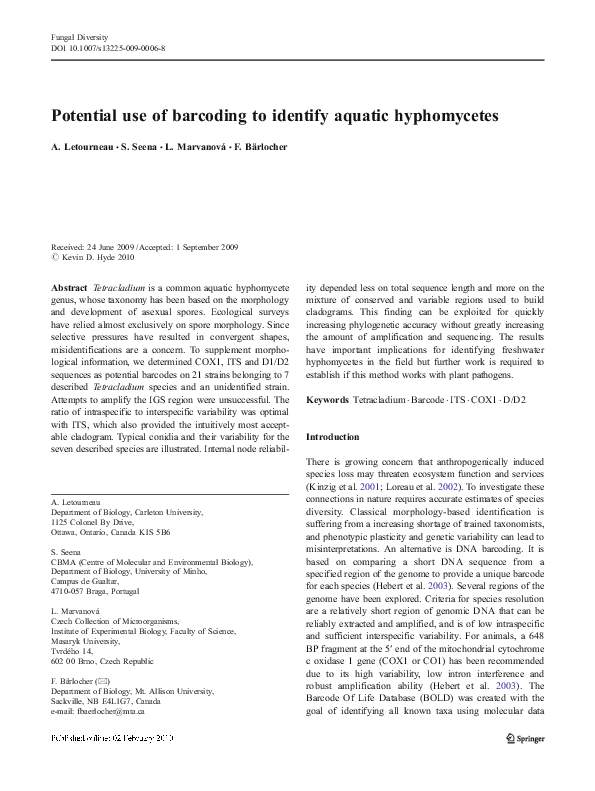 (PDF) Letourneau, Tetracladium barcode