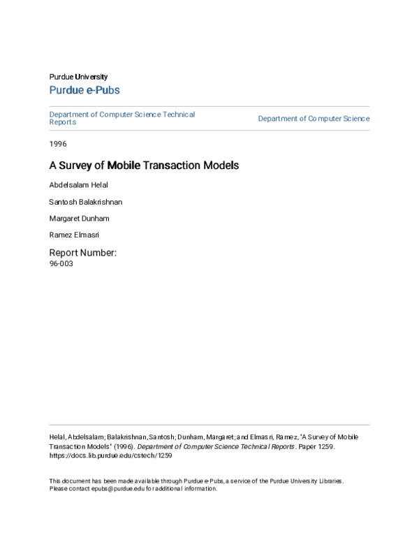 (PDF) A Survey of Mobile Transaction Models