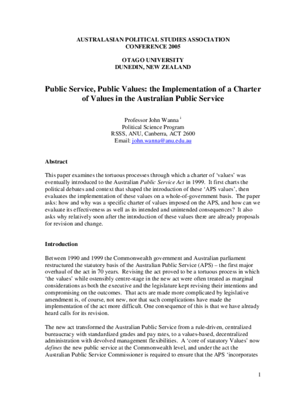 (PDF) Public Service, Public Values: the Implementation of a Charter of ...