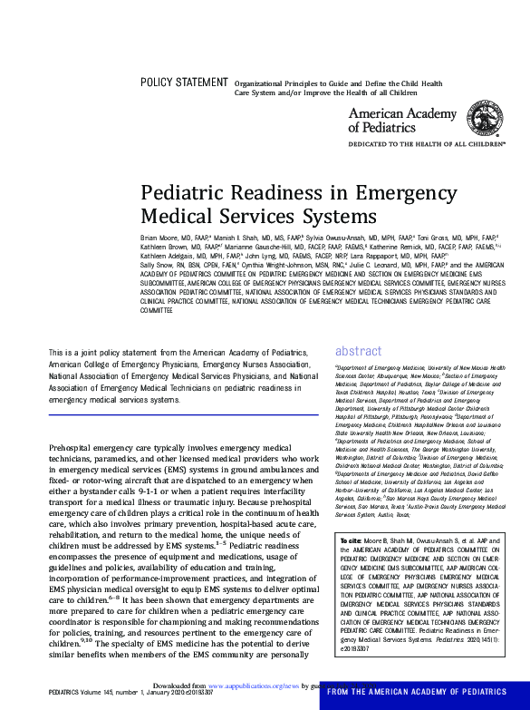 (PDF) Pediatric Readiness in Emergency Medical Services Systems