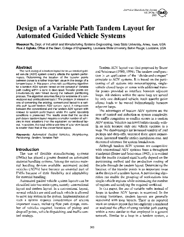 (PDF) Design of a variable path tandem layout for automated guided vehicle systems