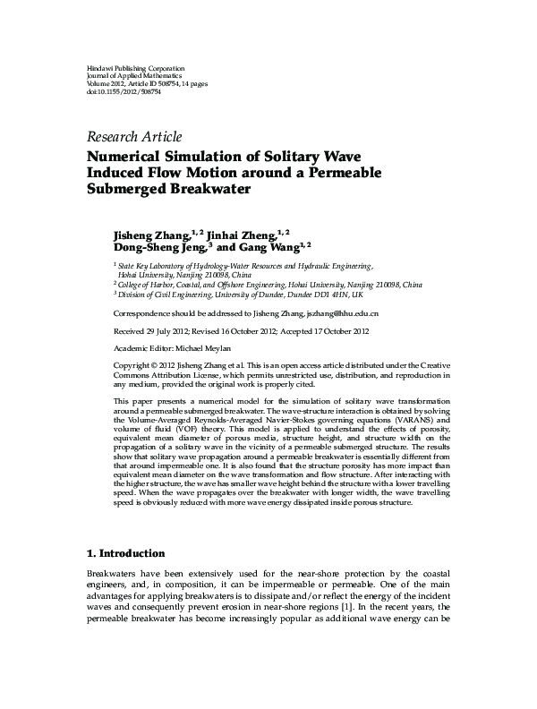 Pdf Numerical Simulation Of Solitary Wave Induced Flow Motion Around A Permeable Submerged