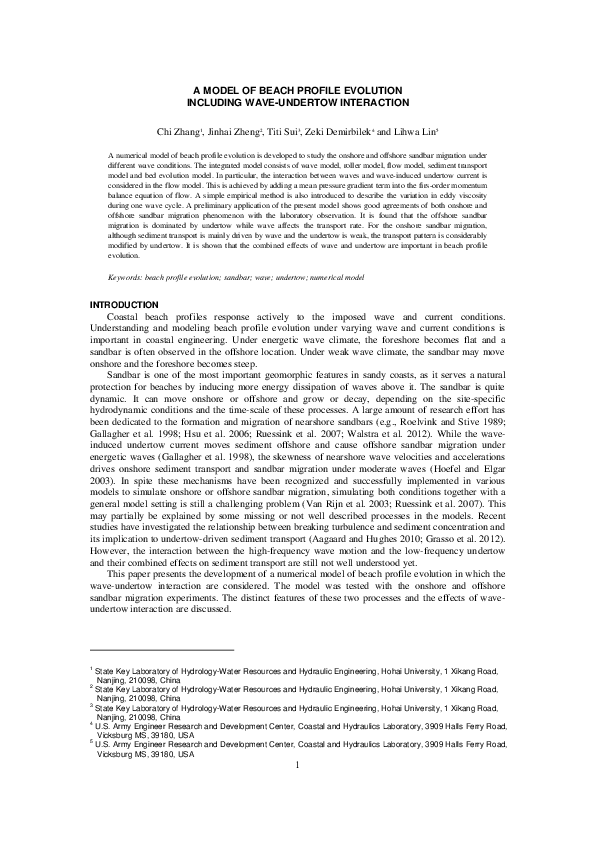 (PDF) A Model of Beach Profile Evolution Including Wave-Undertow ...
