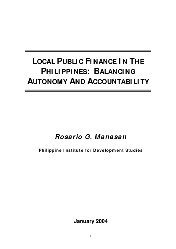 (PDF) Local public finance in the Philippines: Lessons in autonomy and ...