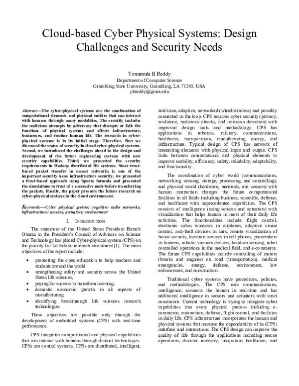 (PDF) Cloud-Based Cyber Physical Systems: Design Challenges and ...