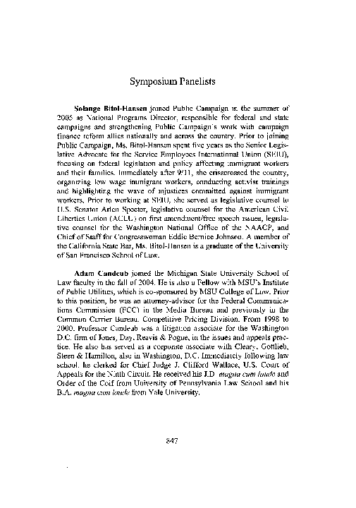 (PDF) Panelist Biographies, Introduction by Dana Gold, Editor's Note