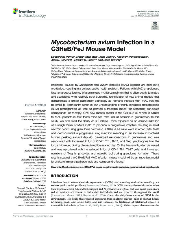 (PDF) Mycobacterium avium Infection in a C3HeB/FeJ Mouse Model