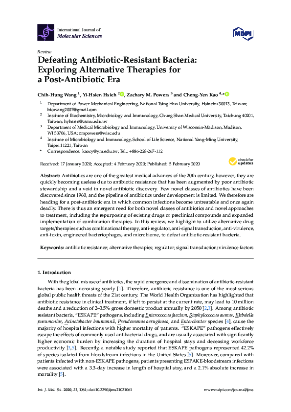 (PDF) Defeating Antibiotic-Resistant Bacteria: Exploring Alternative ...