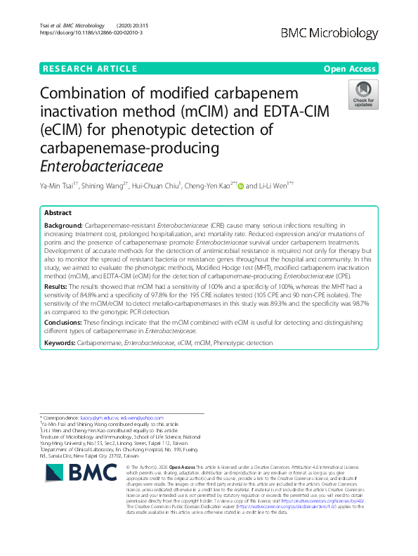 (PDF) Combination of modified carbapenem inactivation method (mCIM) and EDTA-CIM (eCIM) for ...