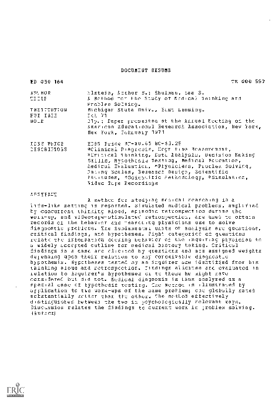 (PDF) A Method for the Study of Medical Thinking and Problem Solving