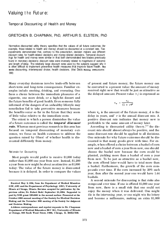 (PDF) Valuing the Future: Temporal Discounting of Health and Money