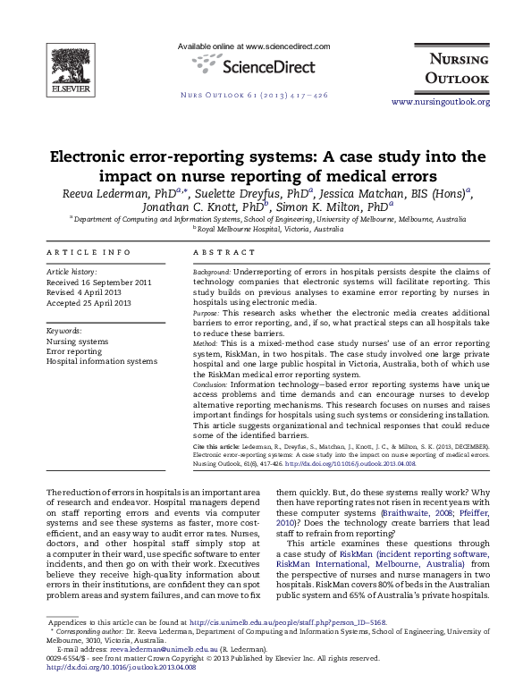 (PDF) Electronic error-reporting systems: A case study into the impact ...