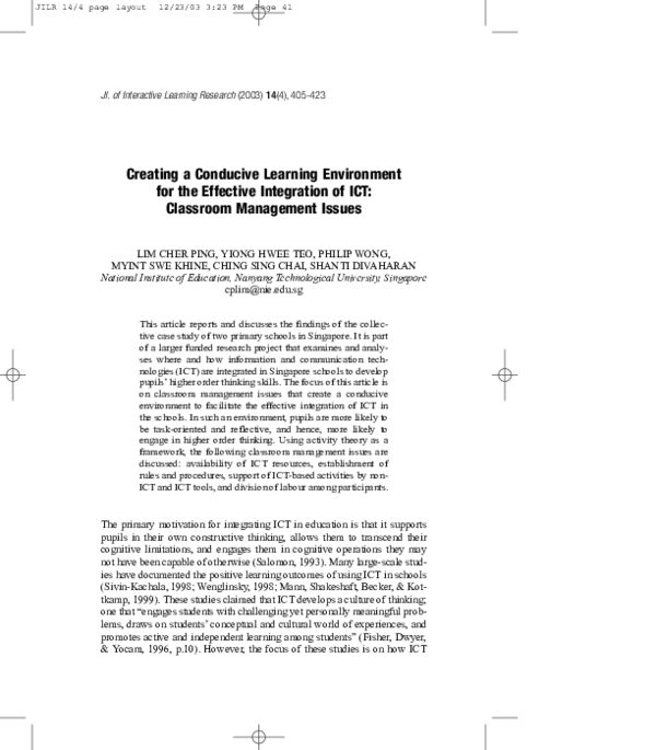 (PDF) Creating a conductive learning environment for effective ...
