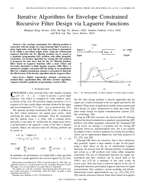 (PDF) Iterative algorithms for envelope constrained recursive filter design via Laguerre functions