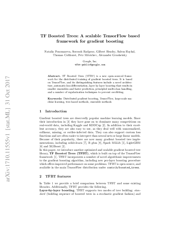 (PDF) TF Boosted Trees: A Scalable TensorFlow Based Framework for Gradient Boosting