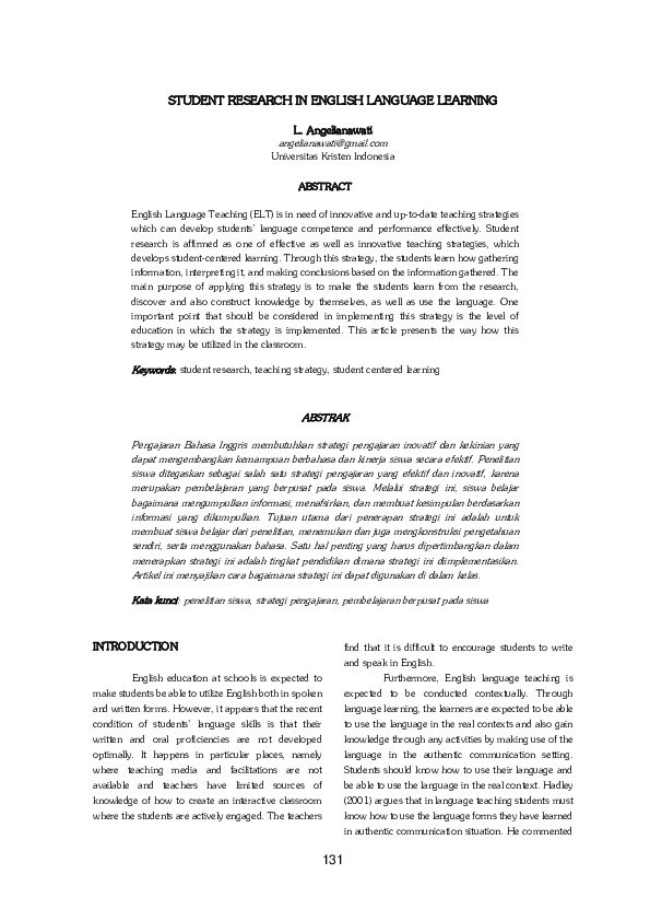 (PDF) Student Research in English Language Learning