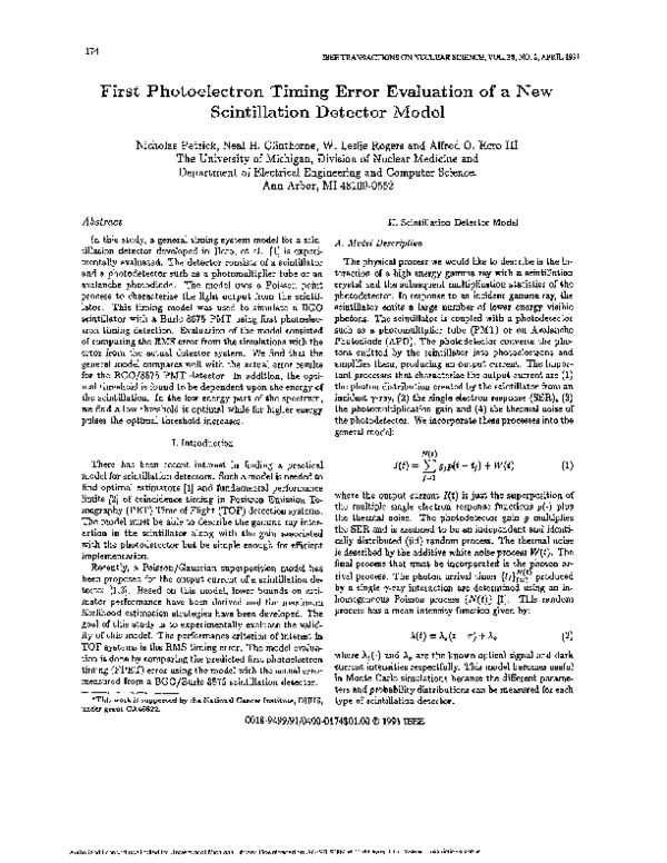 Pdf First Photoelectron Timing Error Evaluation Of A New