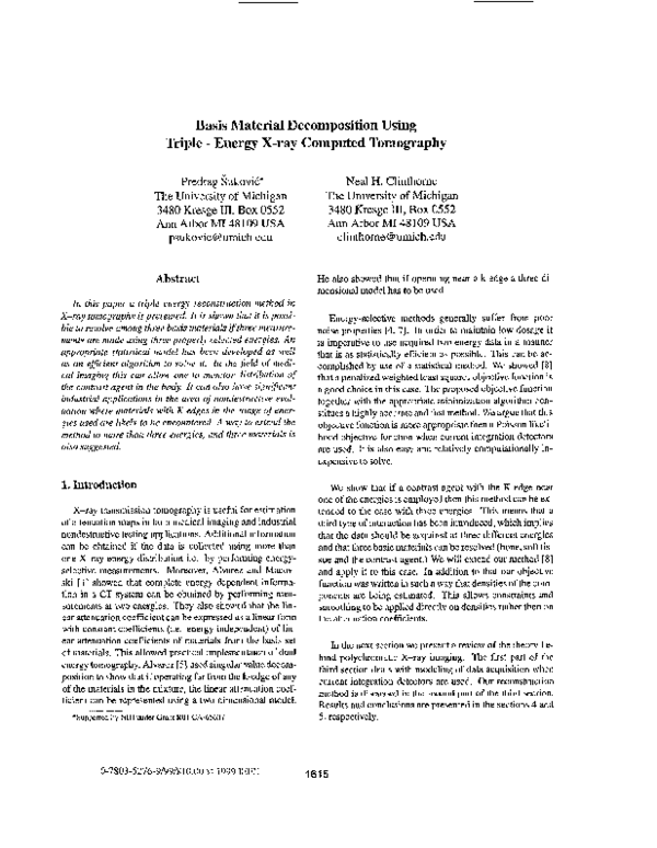 Pdf Basis Material Decomposition Using Triple Energy X Ray Computed Tomography