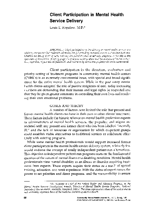 (PDF) Client participation in mental health service delivery