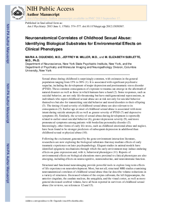 (PDF) Neuroanatomy & Clinical Effects of Childhood Sexual Abuse