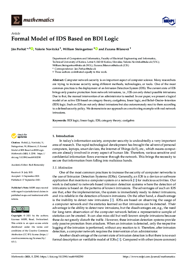 Pdf Formal Model Of Ids Based On Bdi Logic