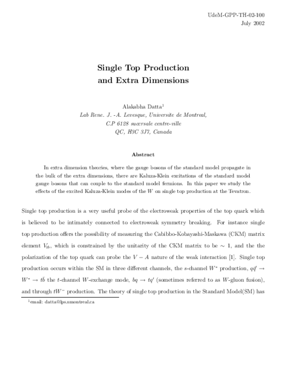(PDF) Single Top Production and Extra Dimensions