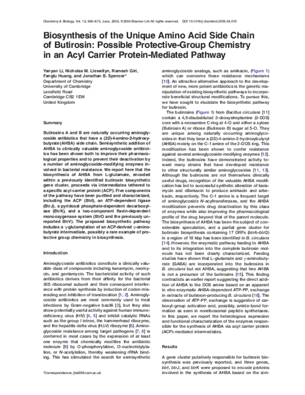 (PDF) Biosynthesis of the unique amino acid side chain of butirosin ...