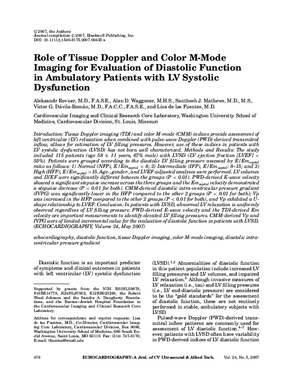 (PDF) Role of Tissue Doppler and Color M-Mode Imaging for Evaluation of ...