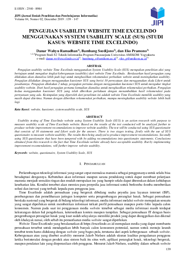 (PDF) PENGUJIAN USABILITY WEBSITE TIME EXCELINDO MENGGUNAKAN SYSTEM ...